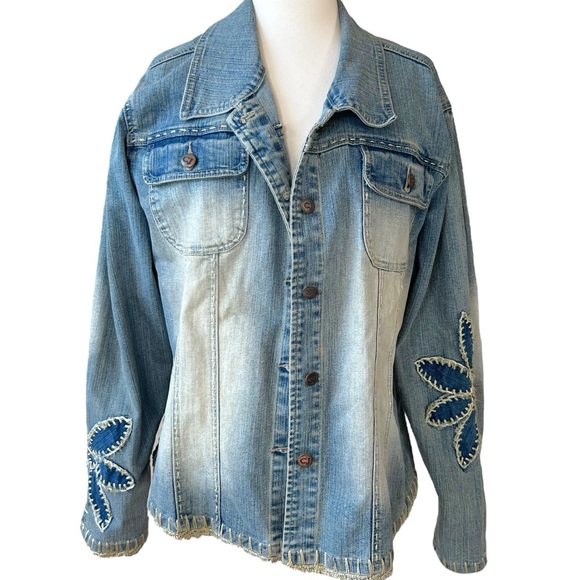 Crest | Jackets & Coats | Vintage Crest Jeans Denim Jean Jacket Crochet ...